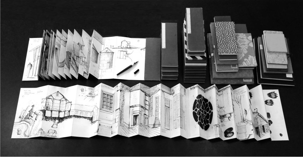 Sample sketchbooks unfolded with drawing brush pen - Learn From Looking